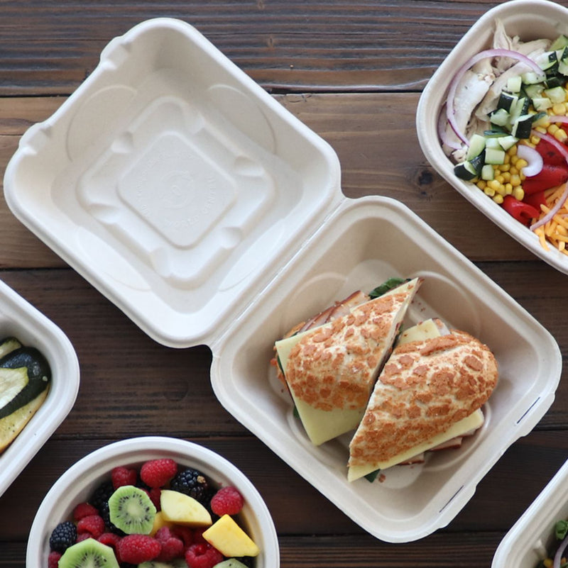 8" x 8" x 3" Clamshell One Compartment | Natural Plant Fiber | 300/cas